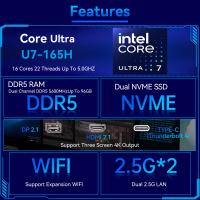 China Intel Core Ultra 7 165H Gaming Mini PC With Dual LAN Dual DDR5 96G RAM Linux for sale