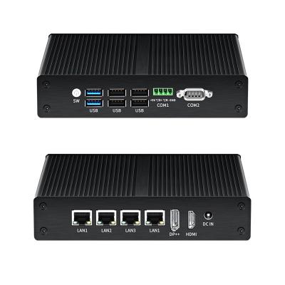 China Industrial Fanless Mini Computer Linux Intel N100 DDR4 16G RAM 4LAN Dual COM for sale
