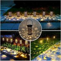 China Iron Hollow Solar Lanterns For Outside Star Moon Retro Light Terrace Path Decoration IP66 for sale