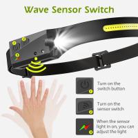 China Induction Headlamp COB LED Head Lamp with Built-in Battery Flashlight USB Rechargeable Head Lamp Lighting Modes for sale