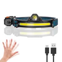 China USB Rechargeable Induction Headlamp Zoom COB LED Head Lamp Built in Battery Flashlight Multifunction 6 Modes Head Torch for sale