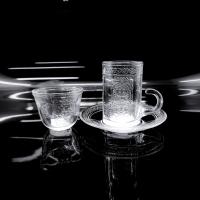 China Heat Resistant Clear Glass Cups Sets Transparent With Saucers & Cawa Cups / Decorative Pattern for sale