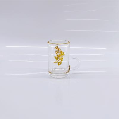 China Elegant Gold Ginkgo Leaf Heat-Resistant 90g Capacity Glass Tea Cup For Tea And Coffee Drinkware for sale