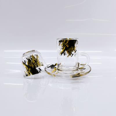 China Elegant Black & Gold Luxury  36PCS Glass Cup Set – 12 Tea Cups, 12 Cawa Coffee Cups & 12 Saucers, Premium Drinkware for Upscale Restaurants & Gifting for sale