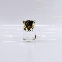 China Set of 6 | 90ml Premium Clear Glass Tea Mugs with Gold & Black Abstract Pattern for sale
