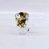 China Set of 6 | 90ml Premium Clear Glass Tea Mugs with Gold & Black Abstract Pattern for sale