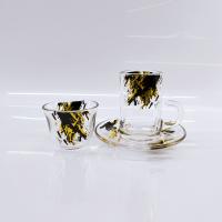 China 18PCS Black & Gold Brushstroke Glass Cup Set – 6 Tea Cups, 6 Cawa Cups & 6 Saucers, Decorative Drinkware for Tea & Coffee for sale