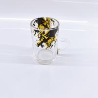 China Set of 6 | 90ml Premium Clear Glass Tea Mugs with Gold & Black Abstract Pattern for sale