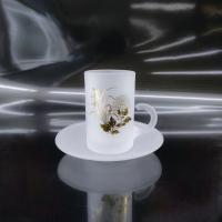 China 12Pcs Luxury Frosted Glass Cup & Saucer Set with Gold Floral Etching – Perfect for Hotel, Restaurant & Catering Hospitality Use for sale