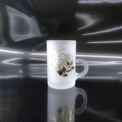 China Elegant Gold Floral Frosted Glass Tea Cup Set - 6pcs 90ml Premium Glass Cups for Traditional Tea & Coffee Rituals for sale