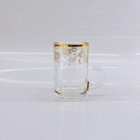 China 6 Elegant 90ml Clear Glass Cups with Handle & Gold Firework Accents – Perfect for Tea and Coffee Service for sale