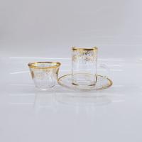 China 18Pcs Decorative Gold Firework  Premium Glass Cup & Saucer Set – 6 Tea Cups, 6 Cawa Cups & 6 Saucers, Drinkware for Tea & Coffee for sale