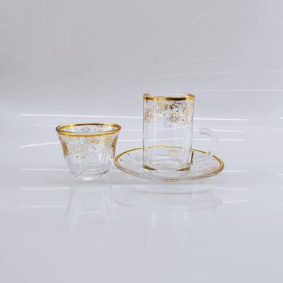 China 18Pcs Decorative Gold Firework  Premium Glass Cup & Saucer Set – 6 Tea Cups, 6 Cawa Cups & 6 Saucers, Drinkware for Tea & Coffee for sale