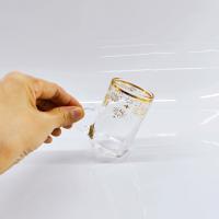 China 6 Elegant 90ml Clear Glass Cups with Handle & Gold Firework Accents – Perfect for Tea and Coffee Service for sale