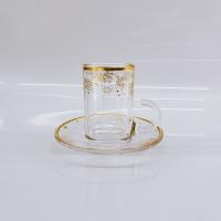 China 12-Piece Premium Glass Cup & Saucer Set with Decorative Gold Firework & Star Design – Ideal for Tea Service & Gifting for sale