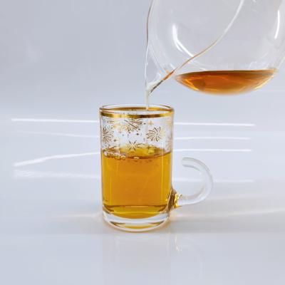 China 6 Elegant 90ml Clear Glass Cups with Handle & Gold Firework Accents – Perfect for Tea and Coffee Service for sale