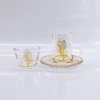 China 36Pcs Premium Glass Cup & Saucer Set | Elegant Gold Tree Pattern for Gifting & Daily Use for sale