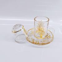 China 36Pcs Premium Glass Cup & Saucer Set | Elegant Gold Tree Pattern for Gifting & Daily Use for sale