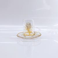 China 12Pcs Cup & Saucer Set | Elegant Gold Tree Decorative Lead-Free Crystal Glassware- Ideal for Tea Service & Gifting for sale
