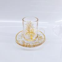 China 12Pcs Cup & Saucer Set | Elegant Gold Tree Decorative Lead-Free Crystal Glassware- Ideal for Tea Service & Gifting for sale