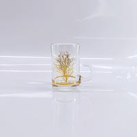 China Set of 6  90ml Capacity, 75mm Height Lead-Free Crystal Glass Cups | Golden Tree Decorated Drinking Glasses – Perfect for Tea and Coffee Service for sale