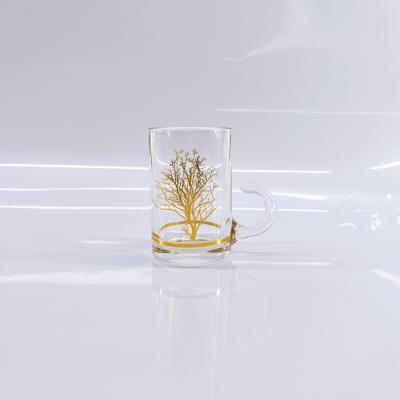 China Set of 6  90ml Capacity, 75mm Height Lead-Free Crystal Glass Cups | Golden Tree Decorated Drinking Glasses – Perfect for Tea and Coffee Service for sale