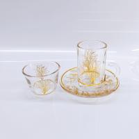 China 6 Tea Cups, 6 Cawa Cups & 6 Saucers  Gold Tree Decorated Glass Set Ideal for Tea & Coffee for sale
