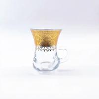 China 18 Pcs Turkish Tea Set, Gold Pattern Decorative Glass Cawa Coffee Set, 6 Tea Cups, 6 Saucers, 6 Arabic Coffee Cups for Eid, Home Use & Gifting for sale