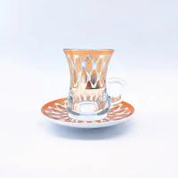 China 12Pcs (6 Cups, 6 Saucers)  Custom Arabic Tea Cups From Turkey Elegant touch with gold decoration  90ml Premium Glassware for Tea Service & Gatherings for sale