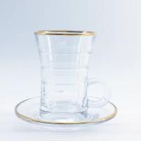China 12 Pcs Turkish Tea Glass Set, 112ml Gold Rim Clear Glass Tea Cups with Saucers, 6 Cups & 6 Saucers for Arabic Tea, Coffee, Eid & Home Use for sale