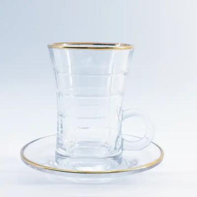 China 12 Pcs Turkish Tea Glass Set, 112ml Gold Rim Clear Glass Tea Cups with Saucers, 6 Cups & 6 Saucers for Arabic Tea, Coffee, Eid & Home Use for sale