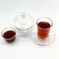 China 12 Pcs Turkish Tea Glass Set, 112ml Gold Rim Clear Glass Tea Cups with Saucers, 6 Cups & 6 Saucers for Arabic Tea, Coffee, Eid & Home Use for sale