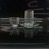 China Premium 12-Piece Rain Lines Design Set: Includes 6 clear glass cups and 6 matching saucers, perfect for family use, afternoon tea parties, or gatherings for sale