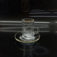 China Gold Decorative Glass Cups 90ml 12pcs Arabic Glass Tea Cups Sets With Hand Cutting for sale