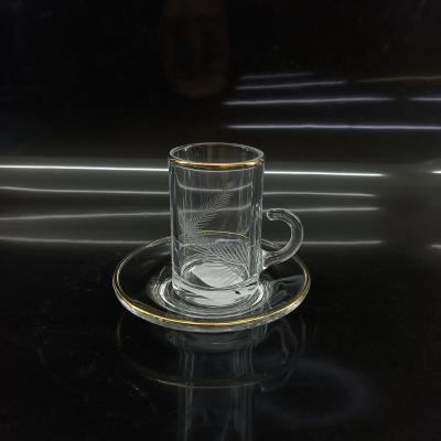 China Gold Decorative Glass Cups 90ml 12pcs Arabic Glass Tea Cups Sets With Hand Cutting for sale