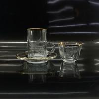 China Gold Decorative Glass Cups 90ml 12pcs Arabic Glass Tea Cups Sets With Hand Cutting for sale