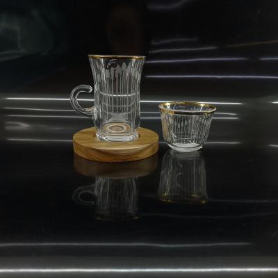 China 18PCS Sets Arabic  Style with 6Tea Cups ,6 Cawa Cups& 6 Wood Saucers  For Drinking In Restaurant And Home Kitchen for sale