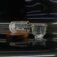 China 18pcs Glass Cups Set Eco Friendly Hand Cutting Pattern with Wood Saucers for sale