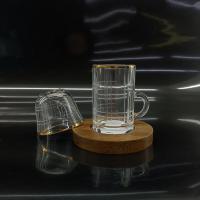 China 18pcs Glass Cups Set Eco Friendly Hand Cutting Pattern with Wood Saucers for sale