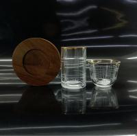 China 18pcs Glass Cups Set Eco Friendly Hand Cutting Pattern with Wood Saucers for sale