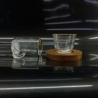 China 18pcs Glass Cups Set Eco Friendly Hand Cutting Pattern with Wood Saucers for sale