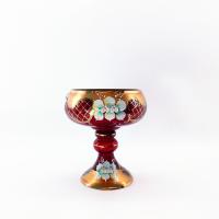 China OEM ODM Red Glass Fruit Bowls Unique Lightweight Piled Flower Pattern for sale