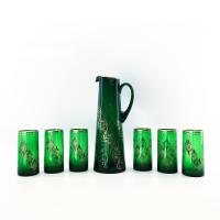 China Elegant Glass Jug Set , Green Glass Jug And Tumbler Set with six glasses / a jug crafted for sale