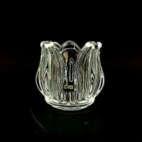 China Round Small Crystal Candle Holders , Clear Glass Dinner Candle Holders 186g for sale