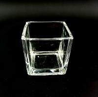 China Elegant Small Glass Candle Holders  , Square Base Glass Cylinder Candle Holders 107g for sale