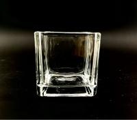 China Elegant Small Glass Candle Holders  , Square Base Glass Cylinder Candle Holders 107g for sale