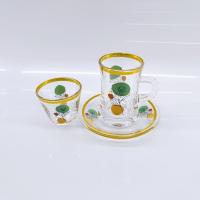 China Unique Handle Glass Cup Sets Vintage Style Coffee Tea Cup Saucer Sets for Middle Eastern Inspired Beverage Service for sale
