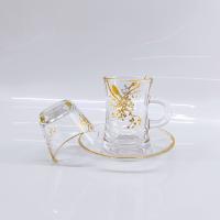China Transparent Glass Cup Sets with Beautiful Decal Heat Resistant Coffee Cups and Saucers Middle Eastern Style for Household and Gift Purposes for sale