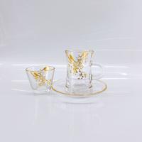 China Transparent Glass Cup Sets with Beautiful Decal Heat Resistant Coffee Cups and Saucers Middle Eastern Style for Household and Gift Purposes for sale