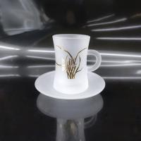 China Set of glass tea cups with lead free crystal construction and decorative floral decals perfect for elegant tea or coffee service for sale